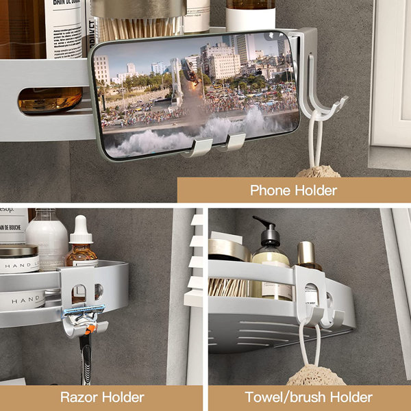 Rebrilliant Ljudmila Corner Shower Caddy with Razor Holder Adhesive ...