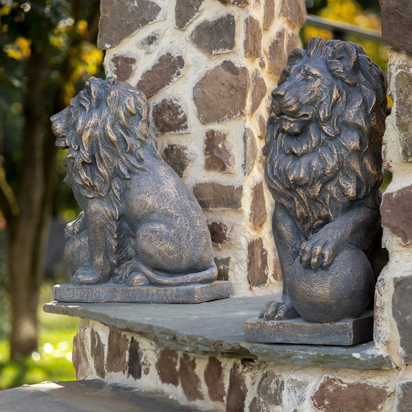 Bloomsbury Market Nenzel 2 Piece Lion Sentry Statue & Reviews | Wayfair