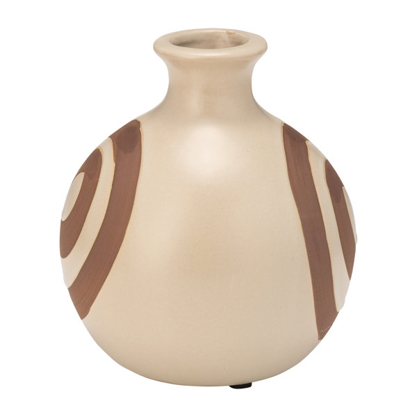 Sagebrook Home 7" Ceramic Vase - Round Ivory and Beige Abstract Vase ...