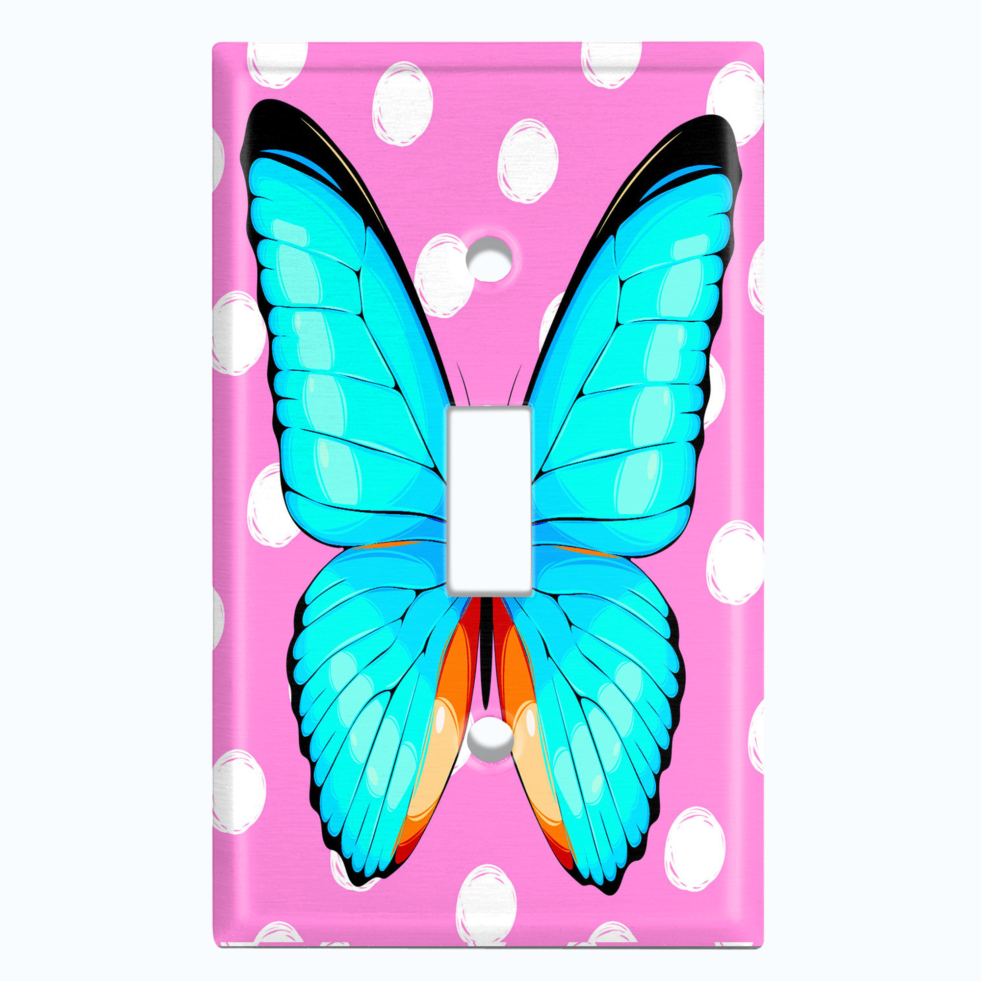 WorldAcc Blue Butterfly Pink Polka Dots 1-Gang Rocker Wall Plate | Wayfair
