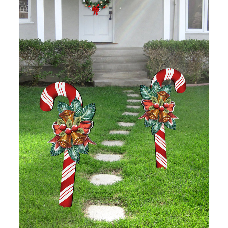 The Holiday Aisle® Christmas Candy Cane Yard Wooden Free Standing ...