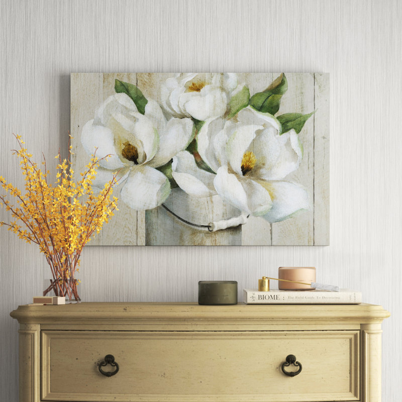 Lark Manor Shiplap Magnolias - Wrapped Canvas Painting & Reviews | Wayfair