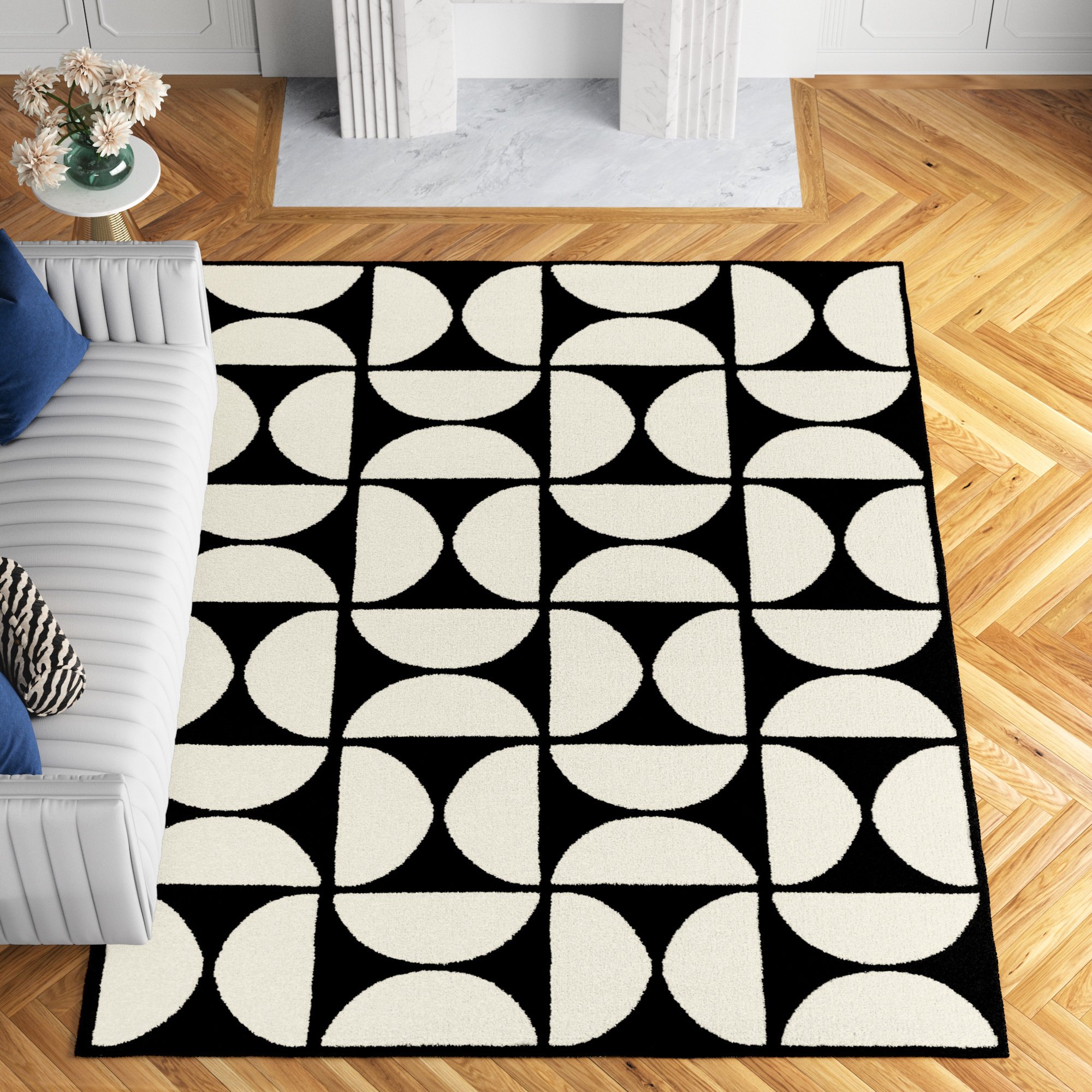 Etta Avenue™ Donna Performance White/Black Rug & Reviews | Wayfair