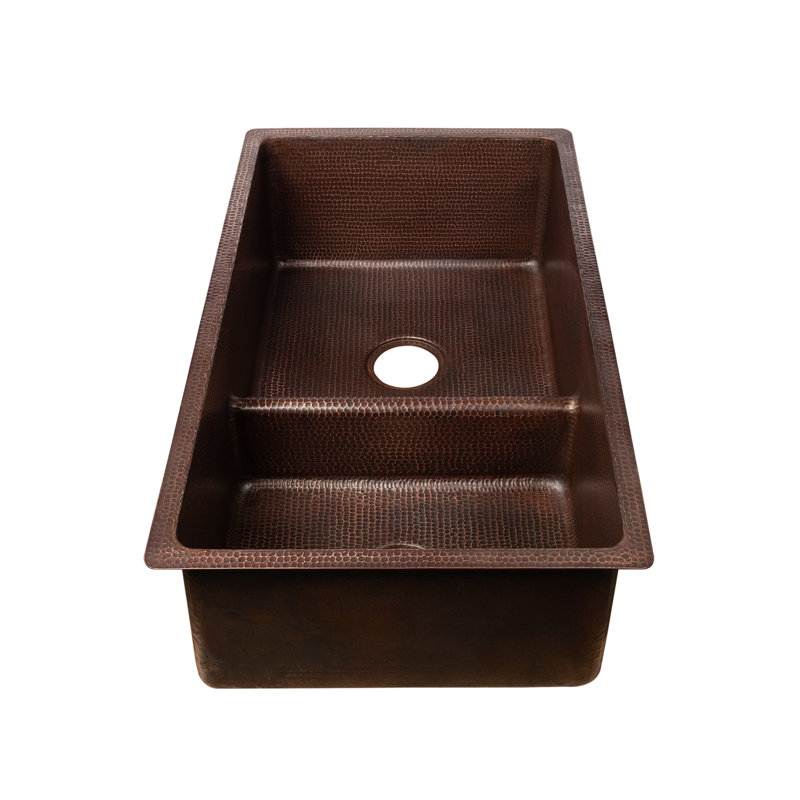 Premier Copper Products 33" Hammered Copper Kitchen 60/40 Double Basin ...