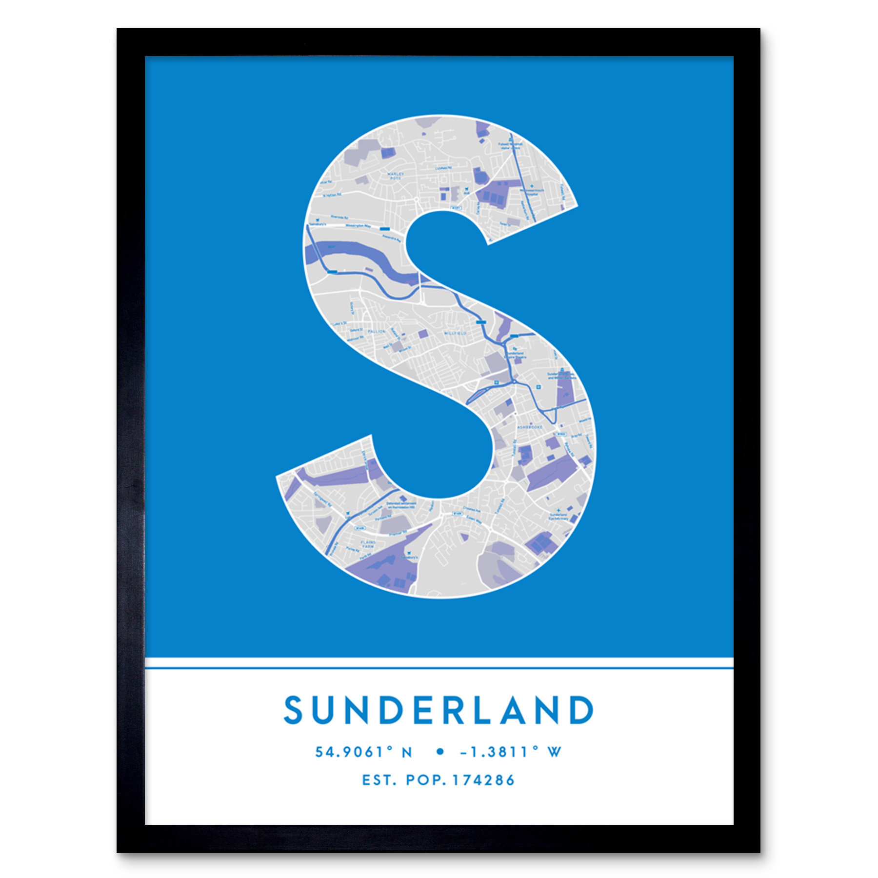 Wee Blue Coo Sunderland City Map Sunderland Blue by Wee Blue Coo ...