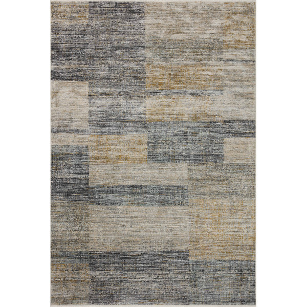 17 Stories Performance Gray/Gold Rug | Wayfair