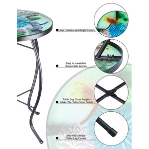 Gracie Oaks Outdoor Side Table Glass Top Round Porch Indoor End Table ...