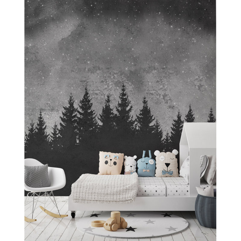 Harriet Bee Costello Forest Trees Night Scene 4-Piece Panel Peel Wall ...