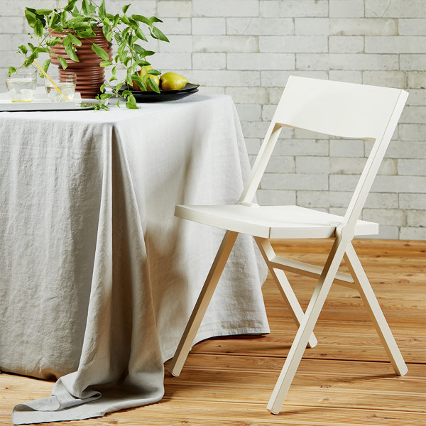 Ebern Designs Jalah Ladder Back Folding Stacking Side Chair in White ...