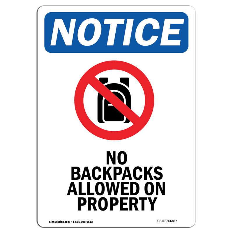 SignMission No Backpacks Allowed Sign | Wayfair