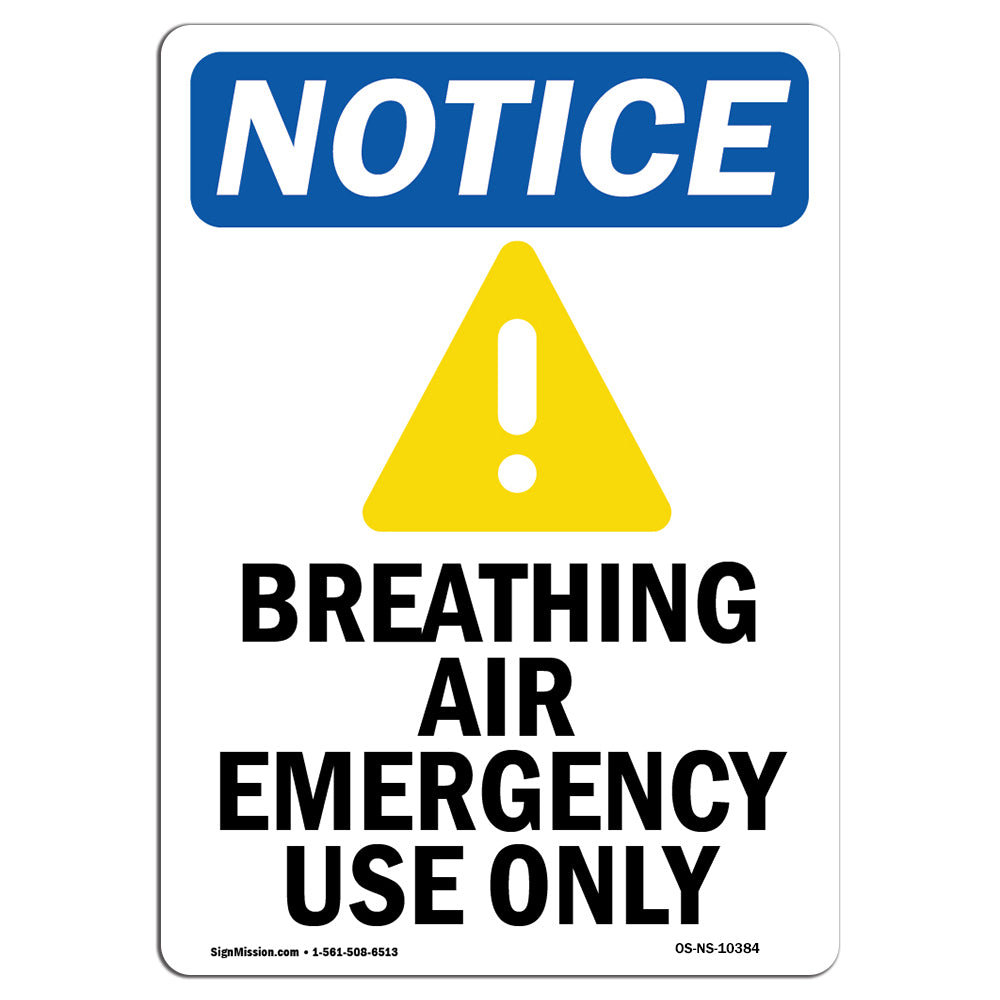 SignMission Osha Notice - Breathing Air Emergency Sign With Symbol ...