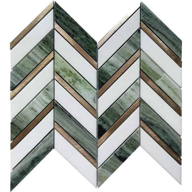 Belluno Designs Stella 1" x 3" Chevron Metal Marble Mosaic Wall Tile ...