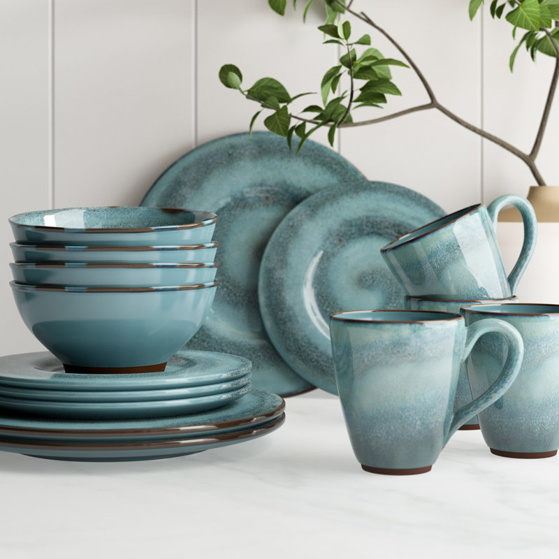 Sango Toren Denim Blue Stoneware 16 Pc Dinnerware Set - Service for 4 ...