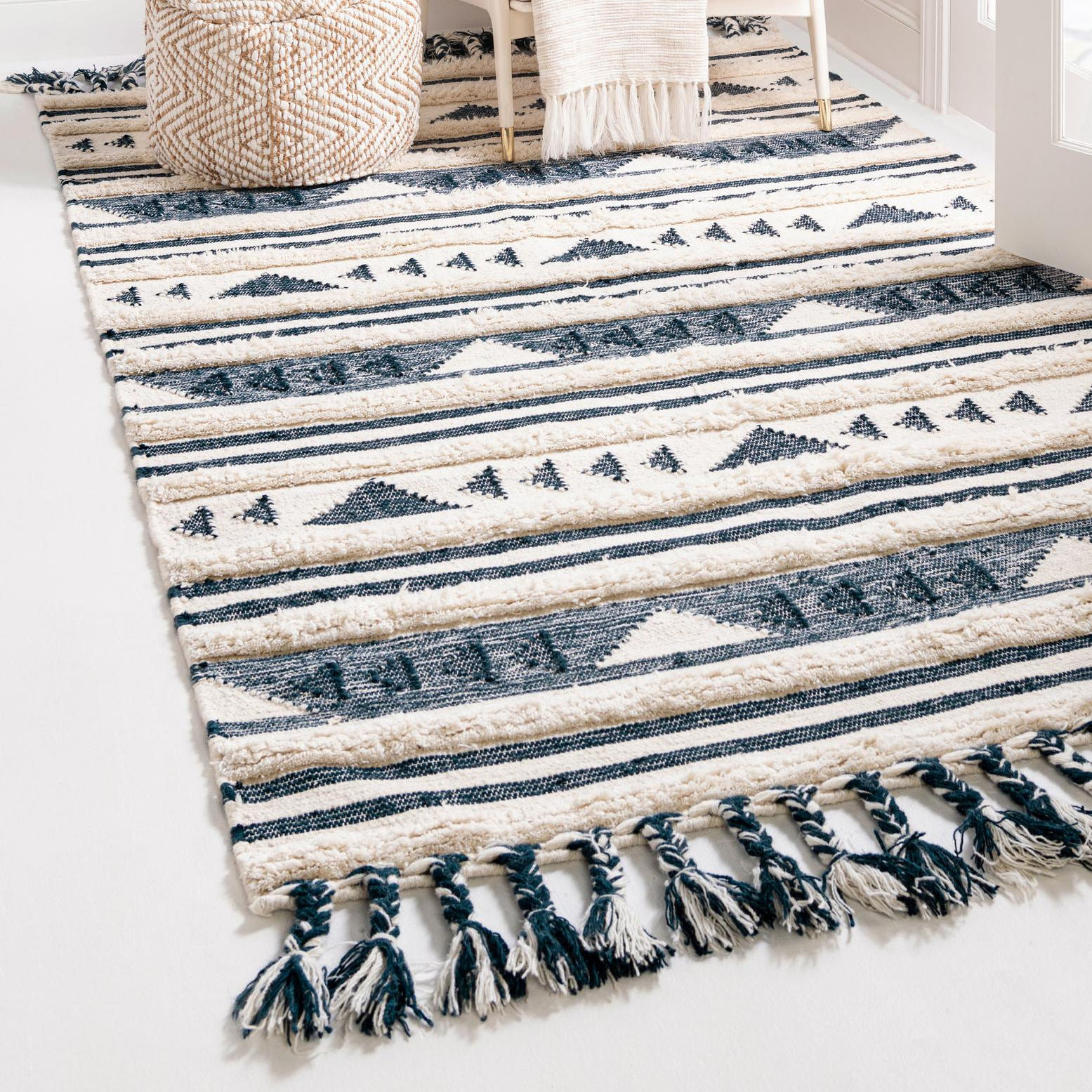 Foundry Select Handmade Wool Navy Blue Rug | Wayfair