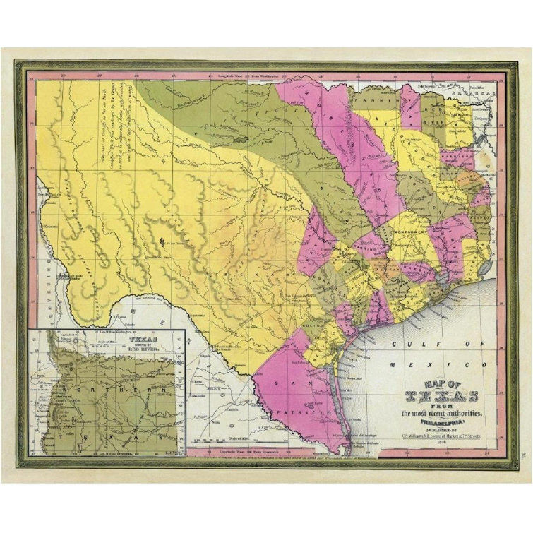 Williston Forge "Samuel Augustus Mitchell Map Of Texas" Unframed G ...
