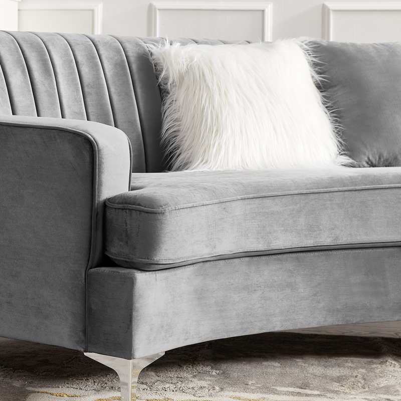 Everly Quinn Brucelyn 140.94'' Symmetrical Velvet Tufted Curved Sofa ...