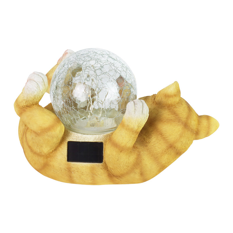 Exhart Solar Cat Playing With Led Crackle Ball Garden Statuary, 10.5 By ...