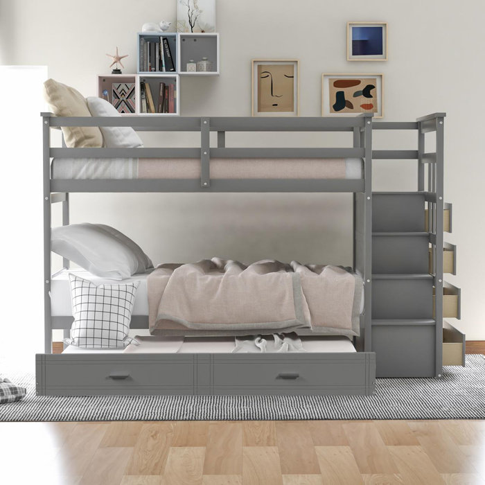 Harriet Bee Arowyn Kids Twin Over Twin Bunk Bed with Trundle with ...