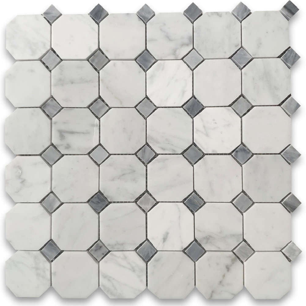 Marble Online 12" x 12" Marble Octagon and dot Mosaic Wall & Floor Tile ...
