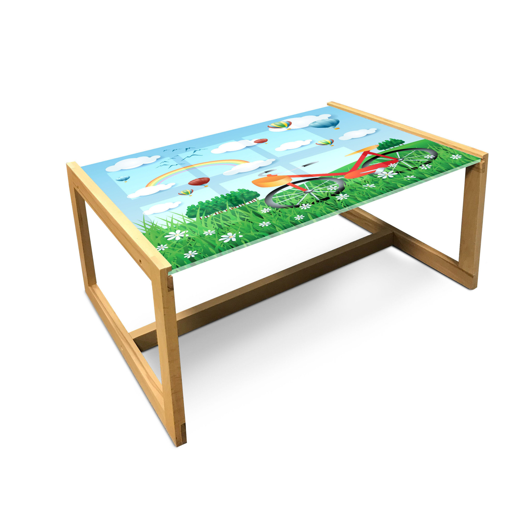 East Urban Home Cartoon Coffee Table, Spring Landscape With Rainbow ...