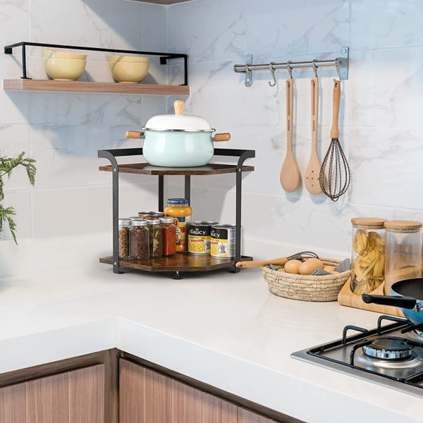 17 Stories 2-Tier Kitchen Counter Corner Shelf Small Wood Countertop ...
