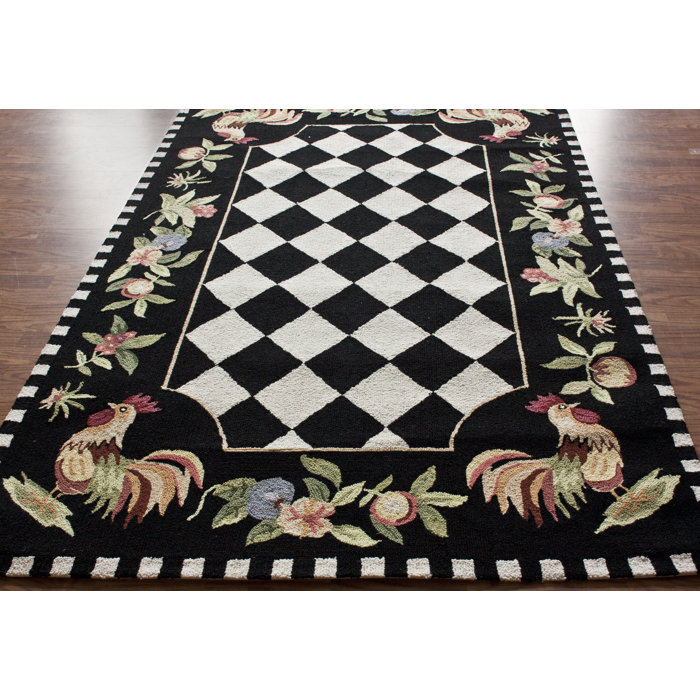 August Grove® Bacourt Handmade Hand Hooked Performance Black Rug ...