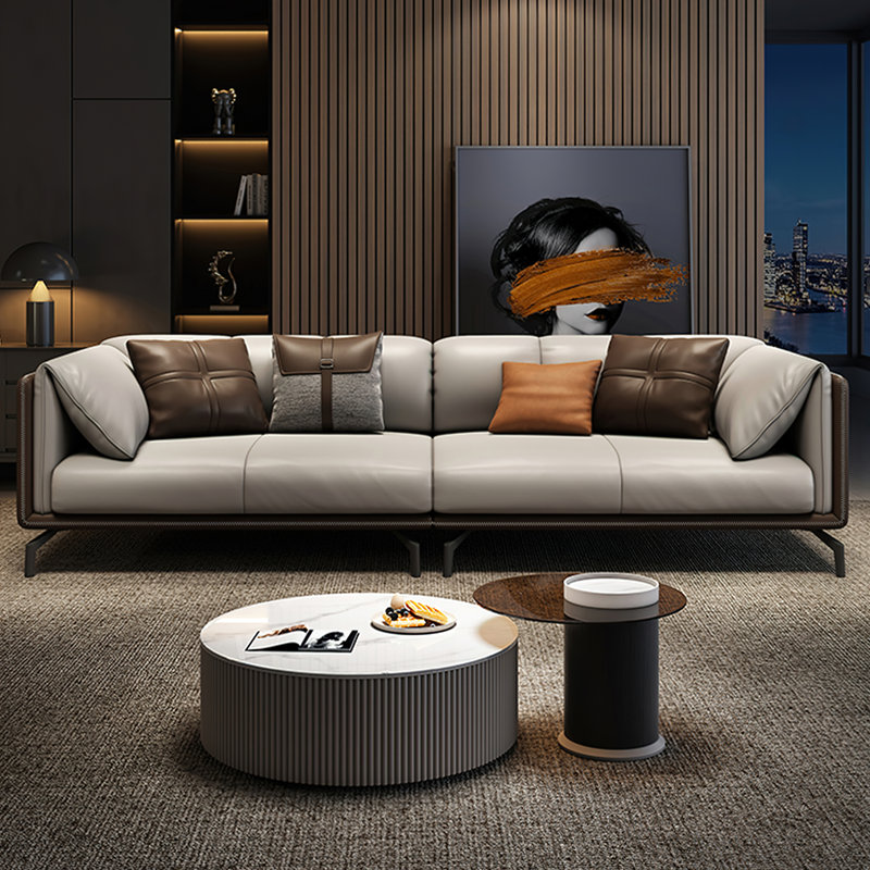 Wrought Studio Beniamino Nordic Luxury Simple Three Seat Faux Leather ...