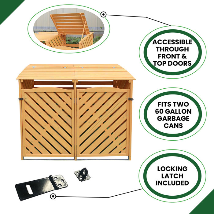 Hanover Outdoor 4.88 ft. x 3.01 ft. Wooden Trash Bin and Recyclables ...