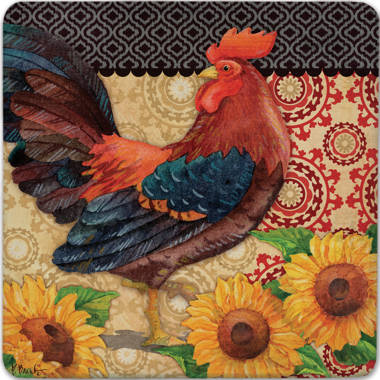 August Grove® Roosters and Sunflowers Coaster | Wayfair