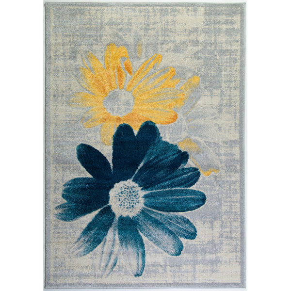 Ebern Designs Criddle Floral Teal/Yellow Area Rug & Reviews | Wayfair