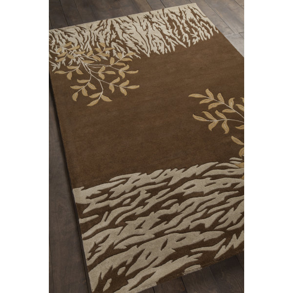 Chandra Floral Handmade Wool Brown/Tan Area Rug | Wayfair