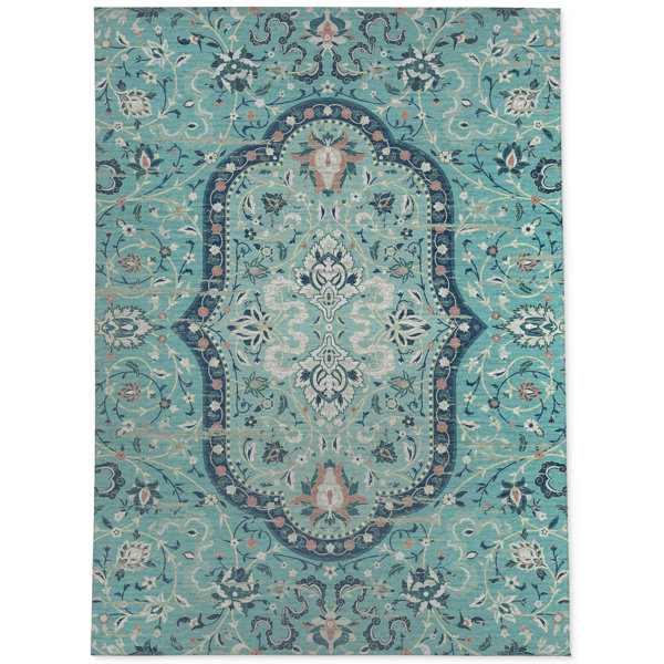 Charlton Home® Jayme Oriental Teal/Blue/Ivory Area Rug | Wayfair