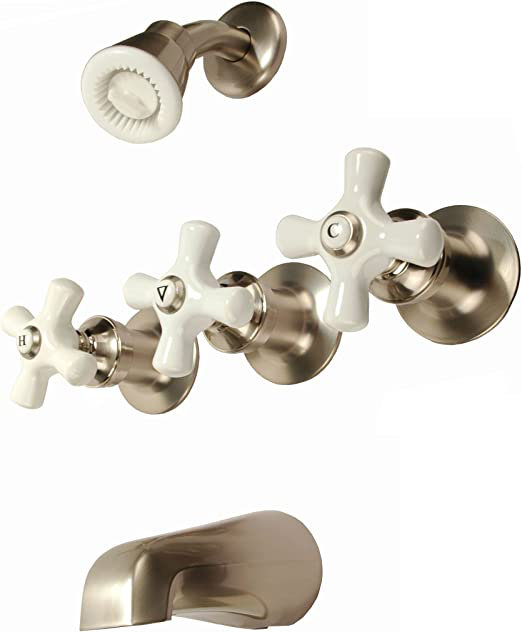 Avalon Bathroom Shower 3 Cross Handle Satin Nickel Heavy Duty | Wayfair