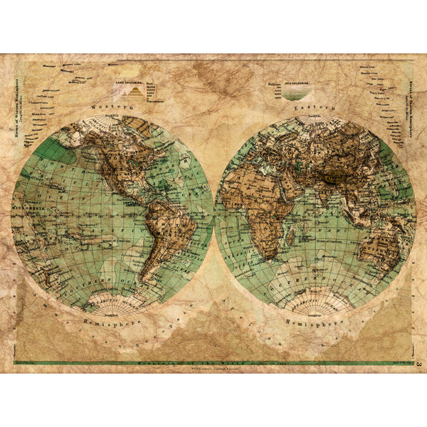 Williston Forge Sepia Distressed Map For Foil - Wrapped Canvas Print ...