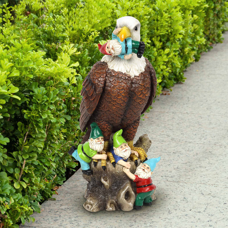 Exhart Eagle Garden Statue With Gnomes, Hand Painted, UV-Treated Resin ...