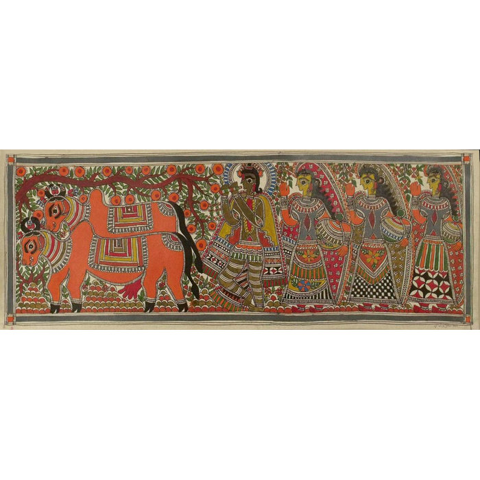 Bungalow Rose Krishna The Cowherd On Paper by Devendra Kumar Jha Print ...