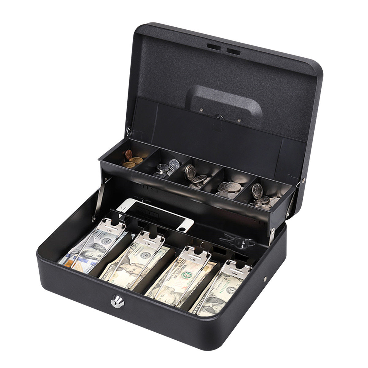 BTY Portable Cash Box Money Box 5 Compartment Cash Lock Organizer | Wayfair