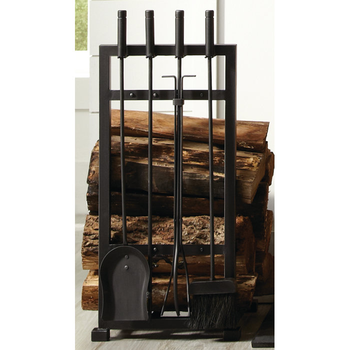 Latitude Run® Adiqa Log Holder 4 Piece Fireplace Tool Set & Reviews ...