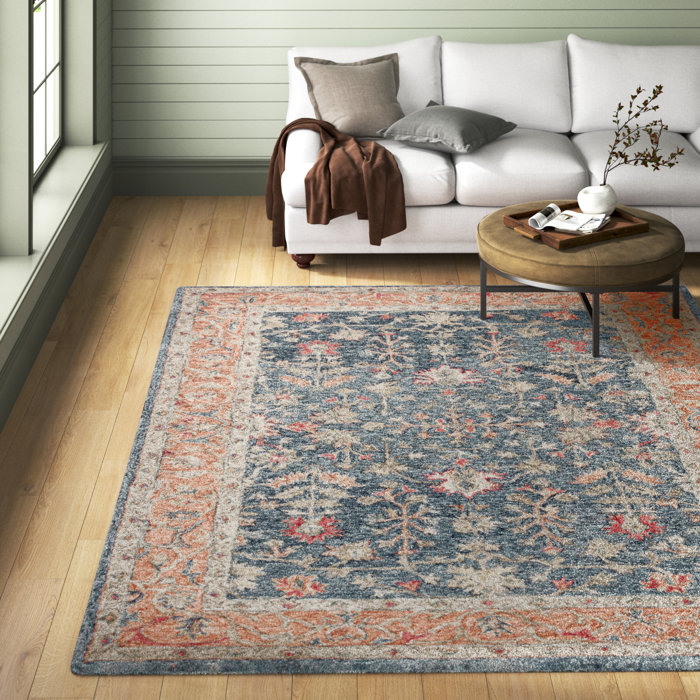 Birch Lane™ Lindsay Handmade Wool Moonlight Blue/Apricot Orange/Birch ...