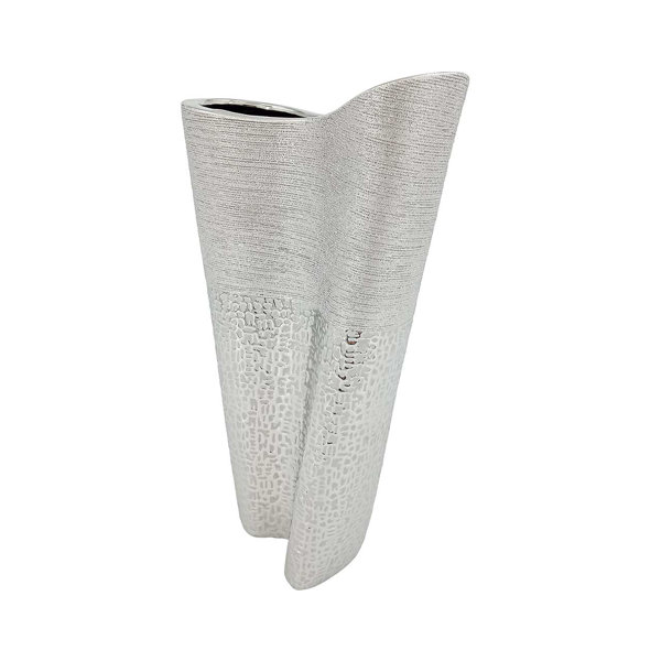 Ivy Bronx 38cm Silver Textured Slim Wave Vase | Wayfair.co.uk