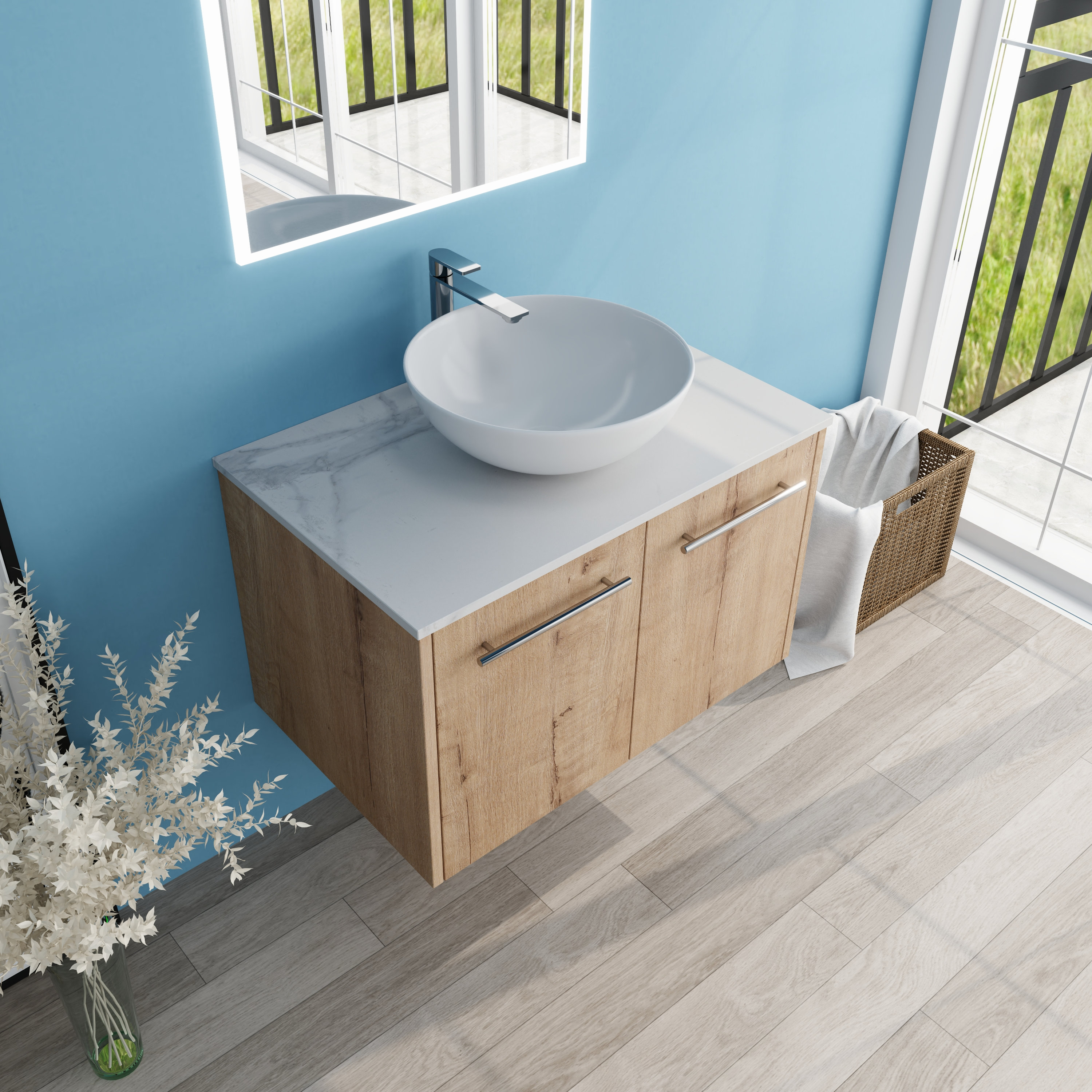 Ebern Designs Beber 30'' Wall Mounted Single Bathroom Vanity with ...