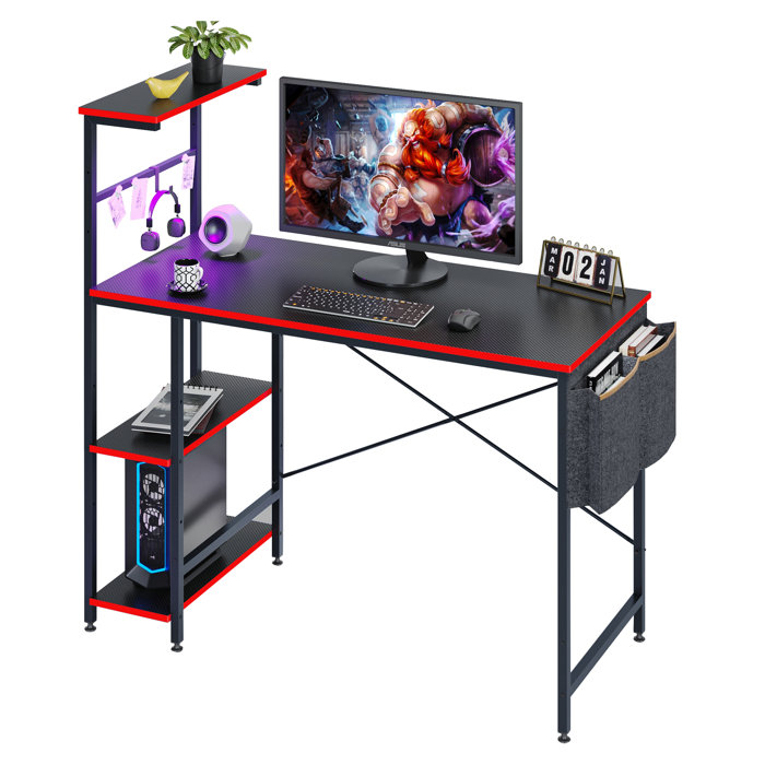17 Stories Johnothan Computer Desk with 4 Tiers Shelves, LED, 44 ...