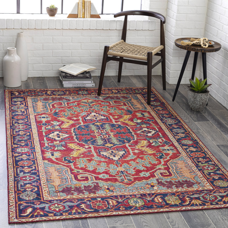 Langley Street Fleckenstein Oriental Red/Navy Area Rug & Reviews | Wayfair