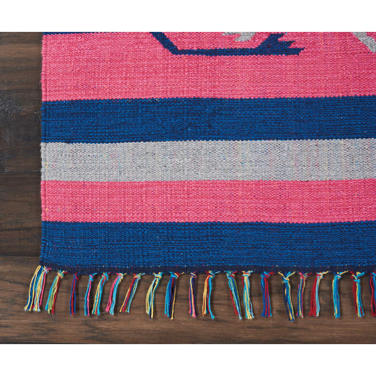 Foundry Select Bridgemon Handmade Hand Loomed Pink/Blue Rug | Wayfair