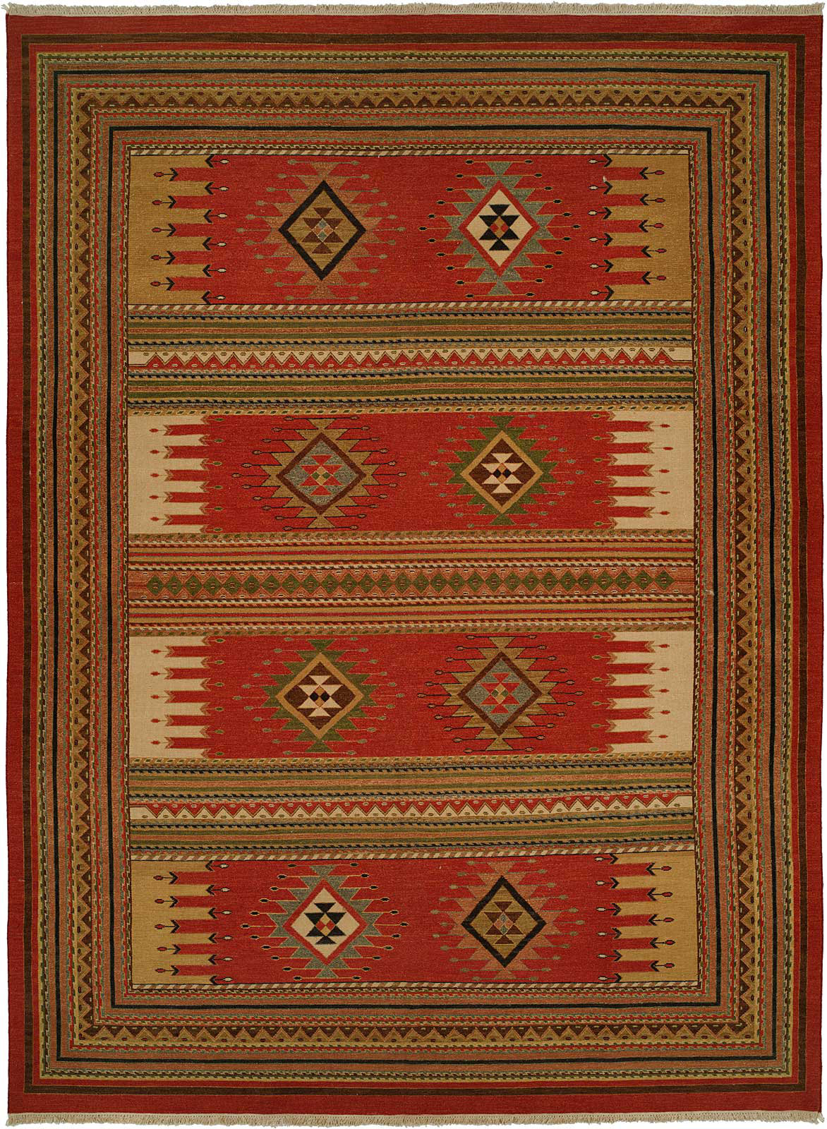 Meridian Rugmakers Handmade Hand-Knotted Wool Rust/Red/Green Rug ...