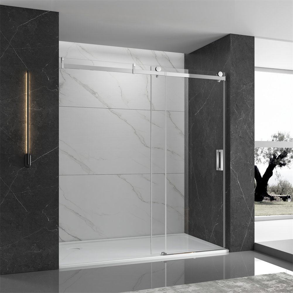 NORTHROOM 76" W x 60" D x 60" H Frameless Rectangle Shower Stall, Fixed ...