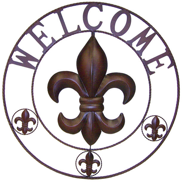 De Leon Collections Metal Brown Fleur De Lis Circle Welcome Bienvenue ...