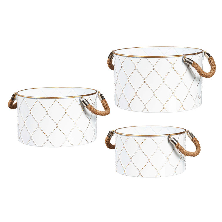 Longshore Tides Metal Storage Buckets With Rope Handle, Set Of 3 | Wayfair