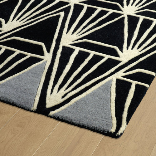 Wrought Studio Ronnie Handmade Wool Black Rug & Reviews | Wayfair