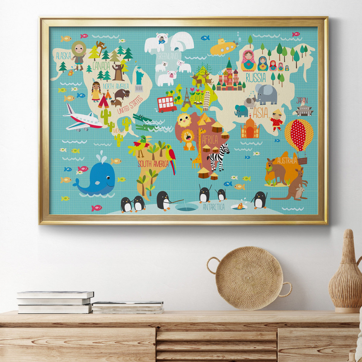 Zoomie Kids Children's World Map - Picture Frame Graphic Art on Canvas ...